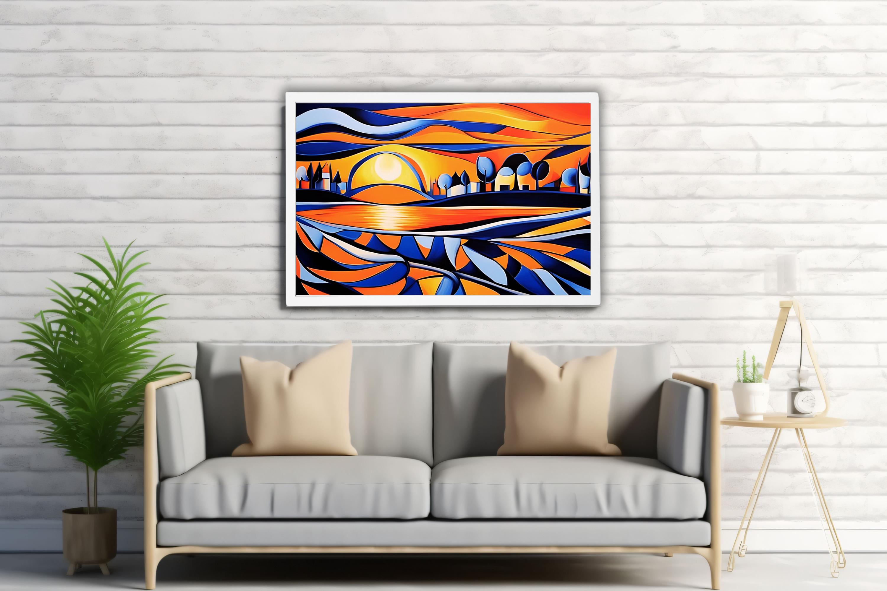 Abstract Sunset Landscape Art Vibrant Geometric Canvas Modern Colorful ...