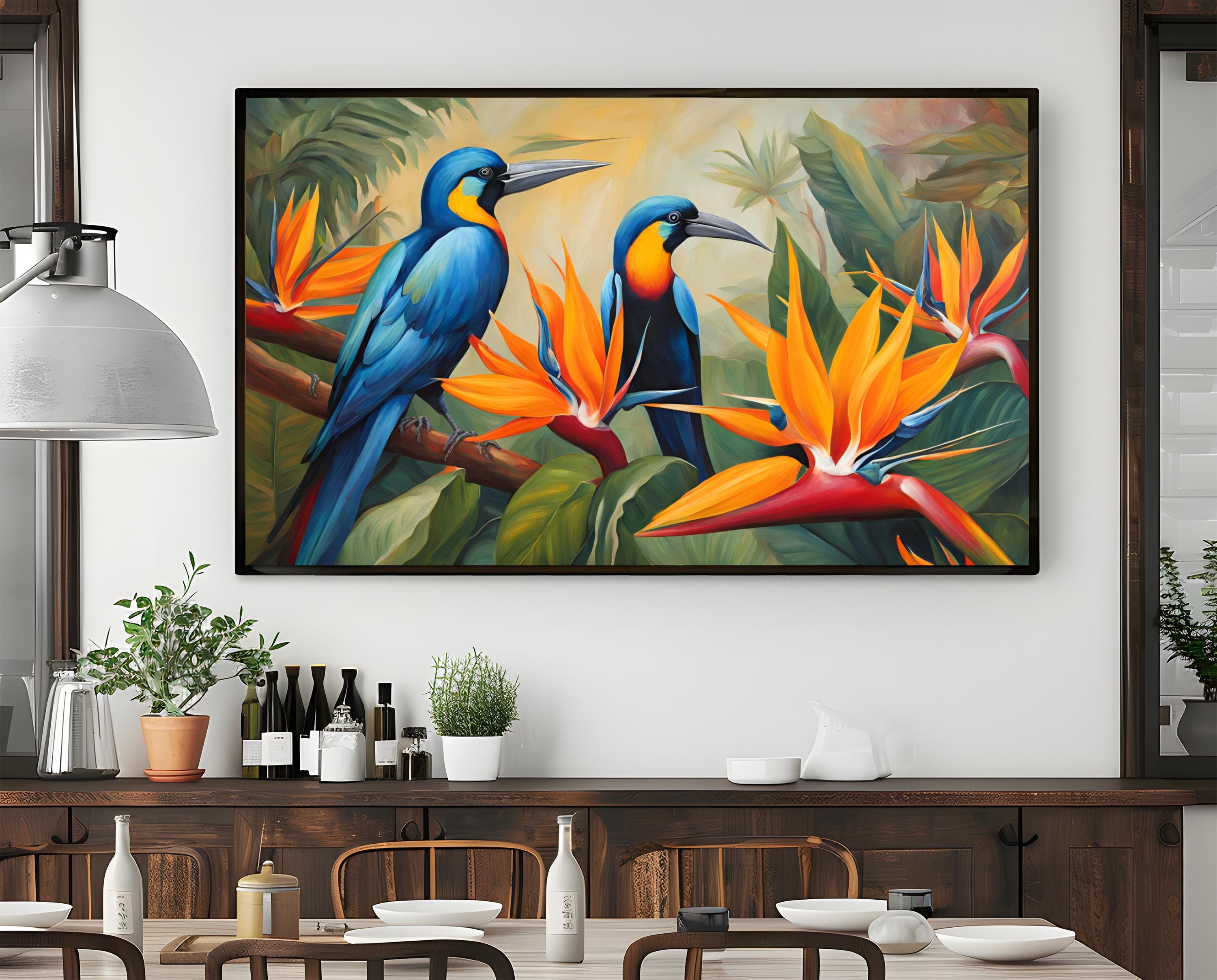 Tropical Bird Wall Art | Large Framed Parrot Decor | Vibrant Jungle ...