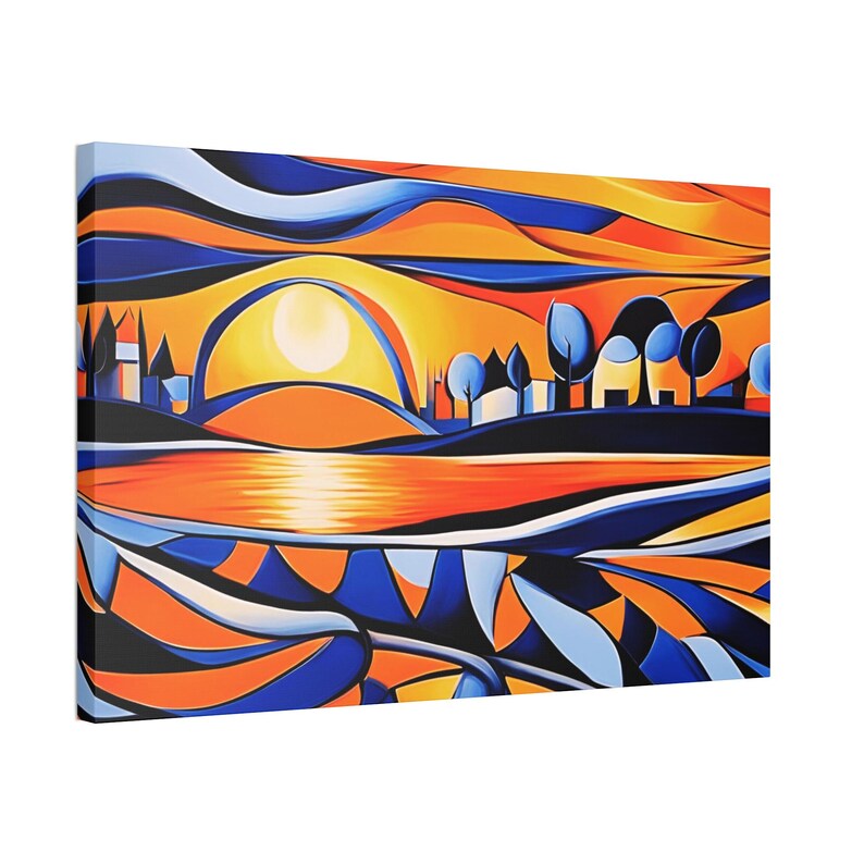 Abstract Sunset Landscape Art Vibrant Geometric Canvas Modern Colorful ...