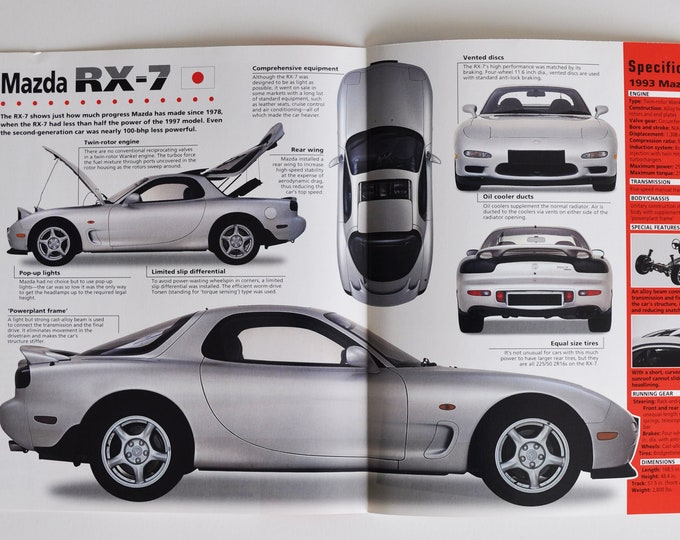 Spec Sheet Mazda RX-7 1991-1997 motor Car Photo Stat Info Specs ...