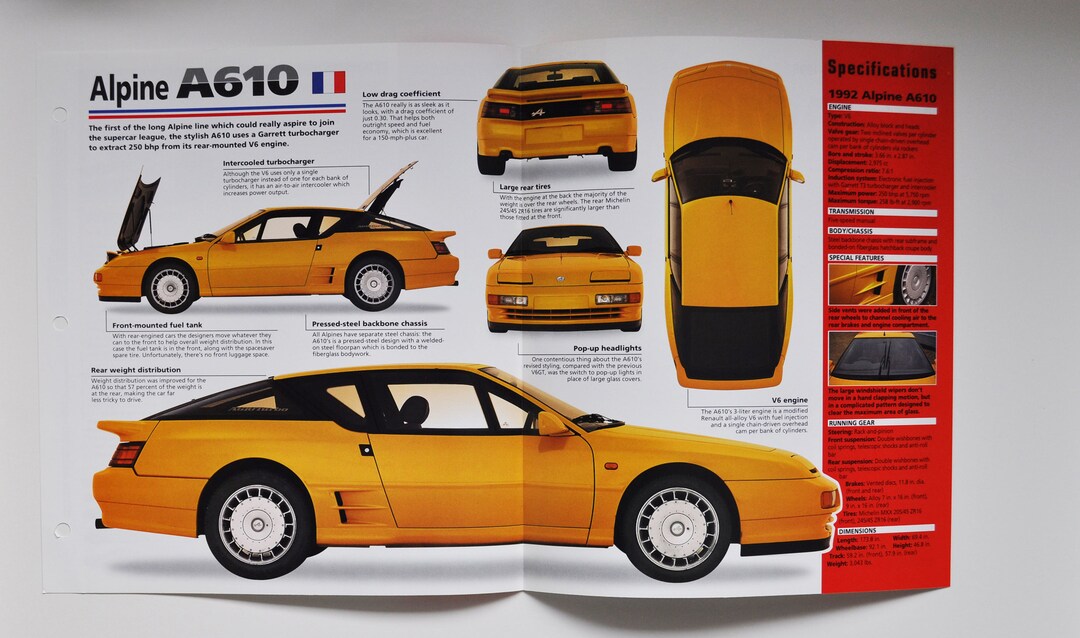 Spec Sheet Alpine A610 (1991-1996) (car Photo Stat Info Specs Brochure ...