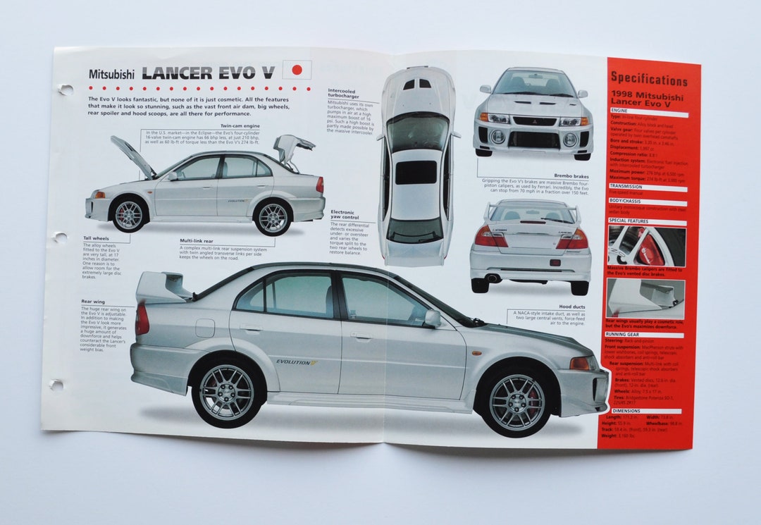 Spec Sheet Mitsubishi Lancer EVO V (1998) (motor Car Photo Stat Info ...