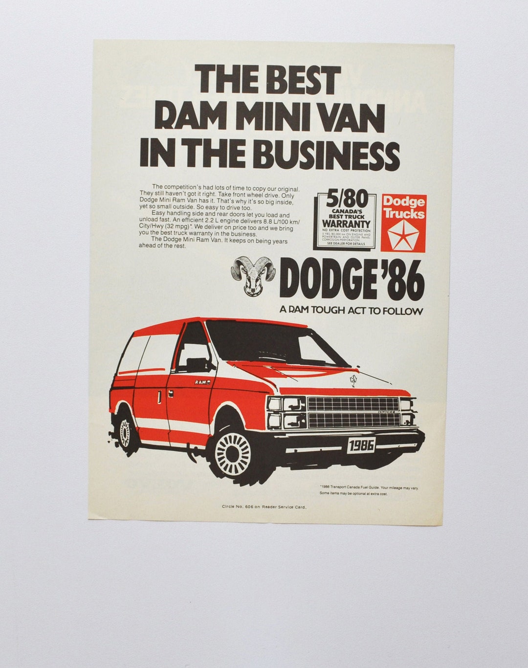 Car Ad 1986 Dodge Ram Mini Van (motor Company Classic Old Photo ...