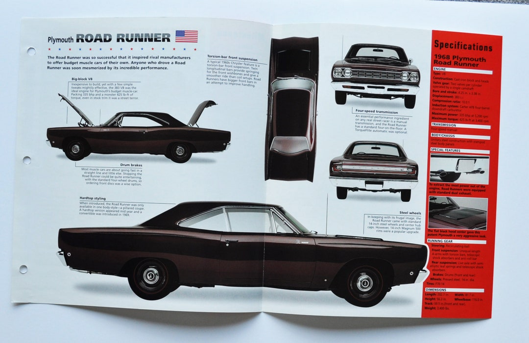 Spec Sheet Plymouth Road Runner (1968) (car Photo Stat Info Specs ...