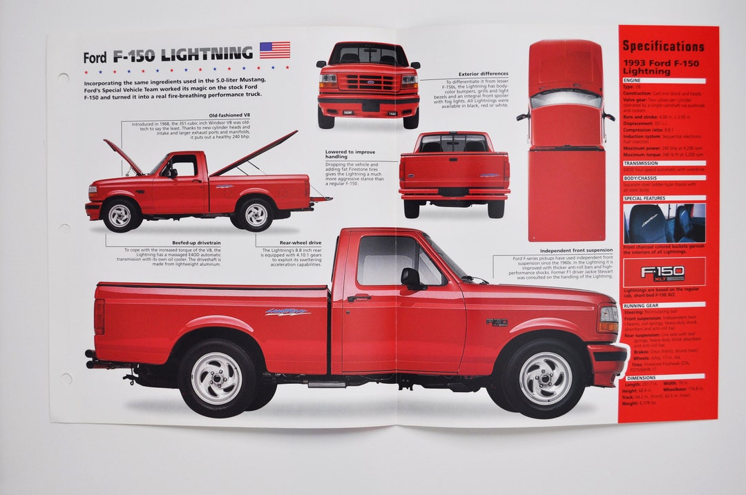 Spec Sheet Ford F-150 Lightning (1993-1996) (car Photo Stat Info Specs ...
