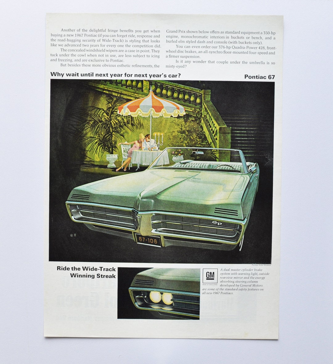 Large Car Ad 1967 Pontiac Grand Prix (GM General Motors Company Classic ...