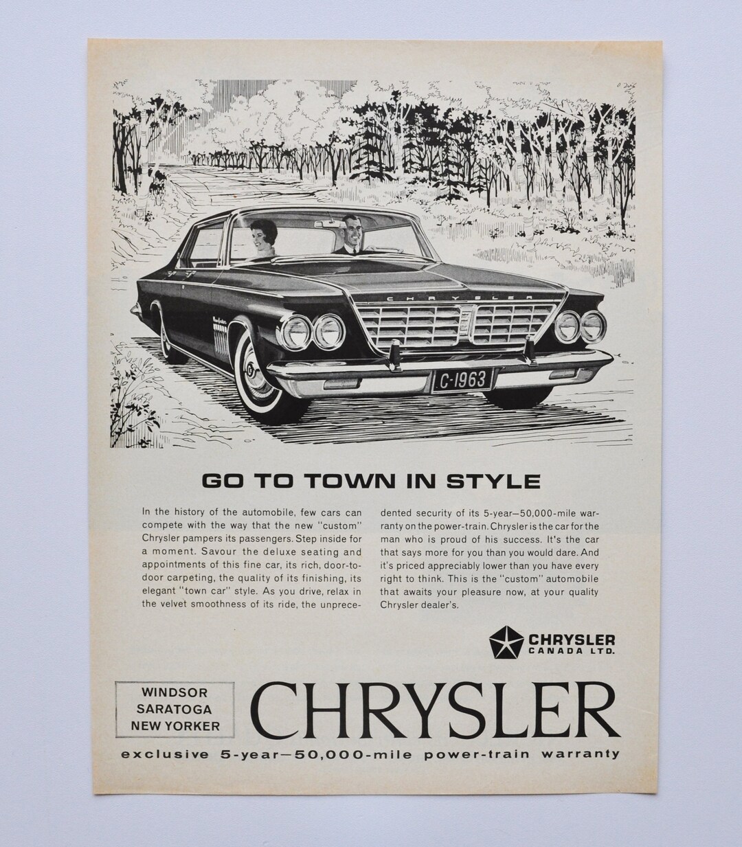 Large Car Ad 1963 Chrysler (motor Company Classic Old Photo ...