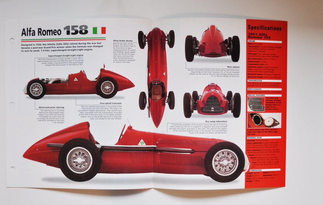 Spec Sheet Alfa Romeo 158 (1938-1951) (car Photo Stat Info Specs ...