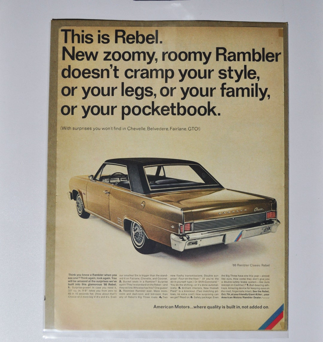 Large Car Ad 1966 AMC Rambler Classic Rebel (american Motors Company ...