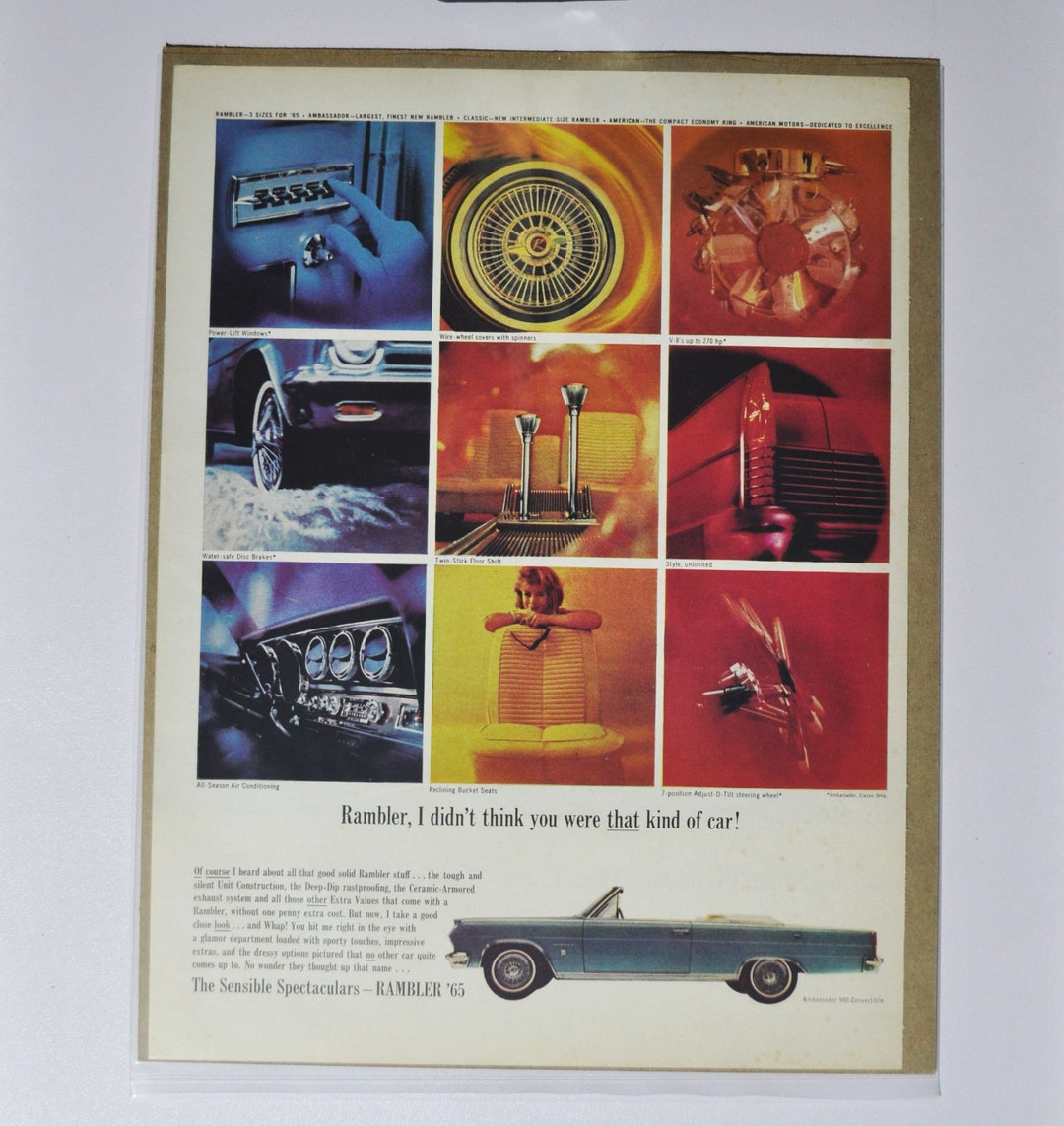 Large Car Ad 1965 AMC Rambler Ambassador 990 Convertible (american ...