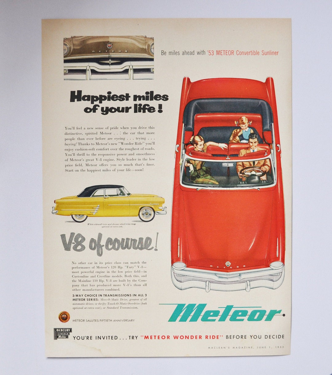 Large Car Ad 1953 Ford Meteor (motor Company Classic Old Photo ...
