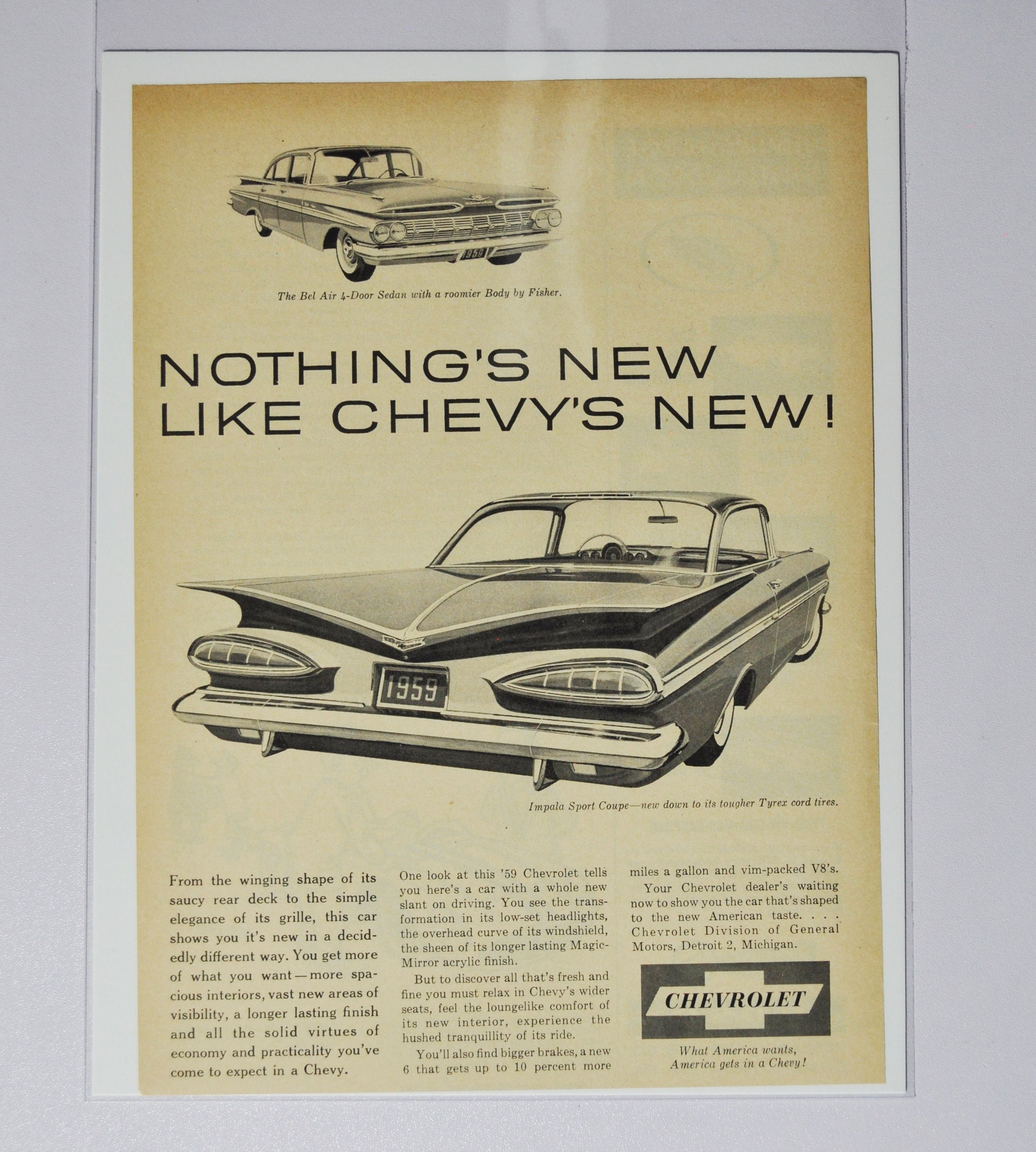 Car Ad 1959 Chevrolet Impala Sport Coupe general Motors Company Classic ...