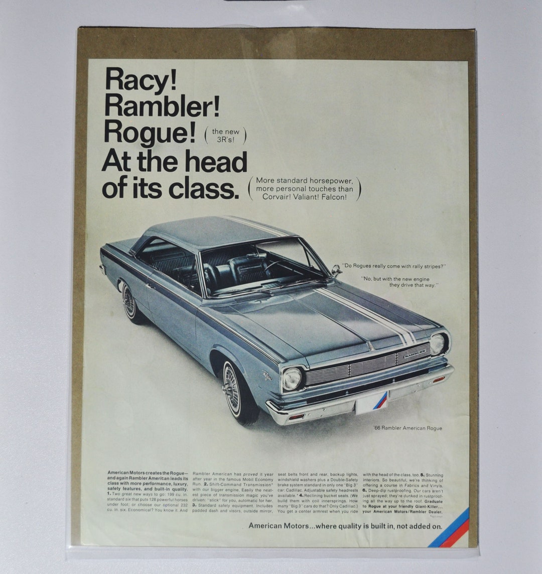 Large Car Ad 1966 AMC Rambler American Rogue (american Motors Company ...