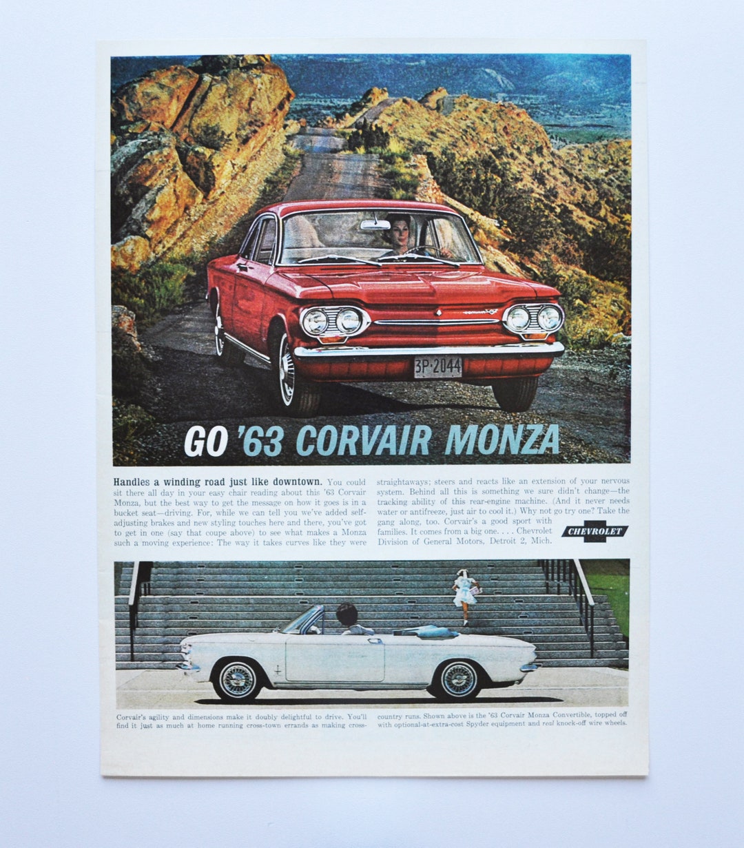 Large Car Ad 1963 Chevrolet Corvair Monza (GM General Motors Company ...