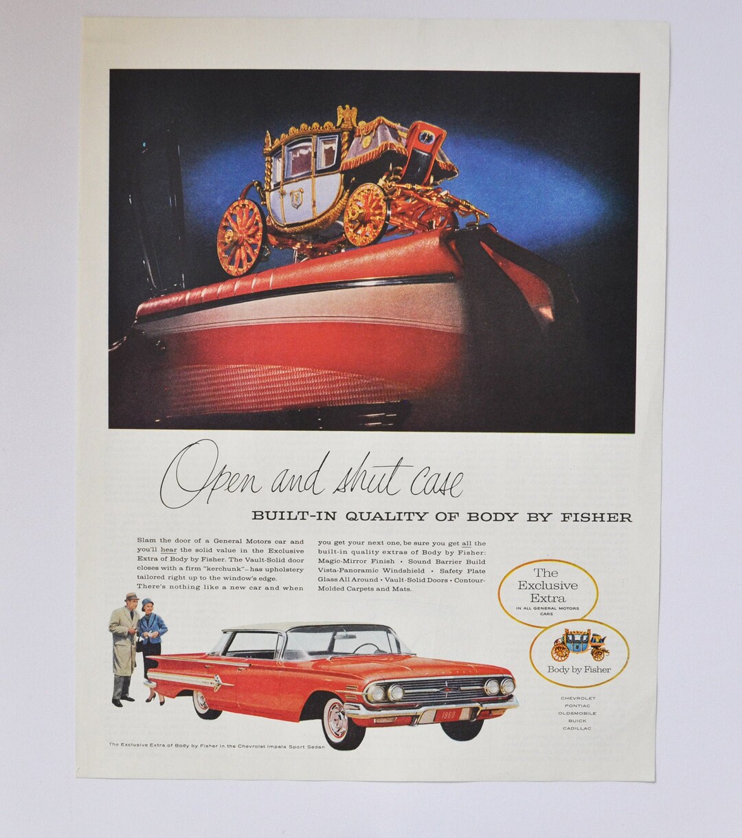 Large Car Ad 1960 Chevrolet Impala Sport Sedan Body by Fisher (motor ...