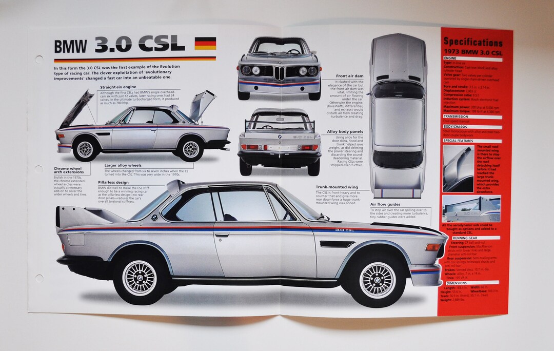 Spec Sheet BMW 3.0 CSL (1971-1975) (car Photo Stats Info Specs Brochure ...
