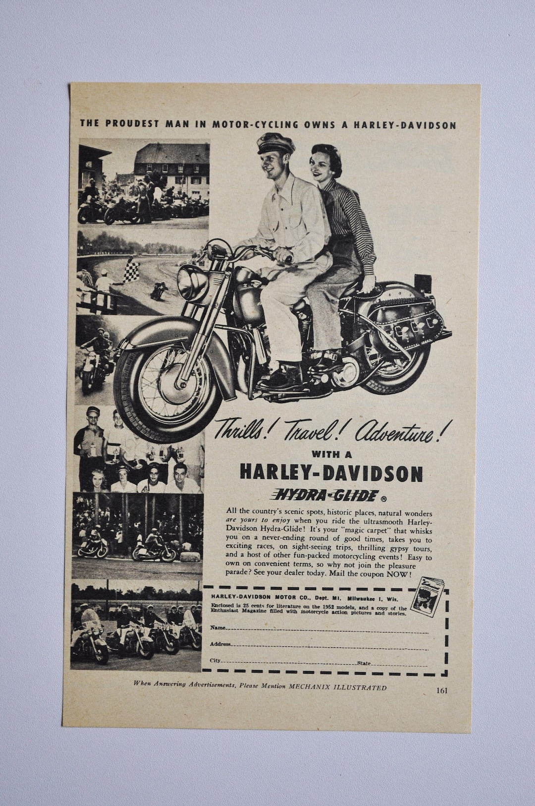 Motorcycle Ad 1950s Harley-davidson Hydra-glide (motorbike Company ...