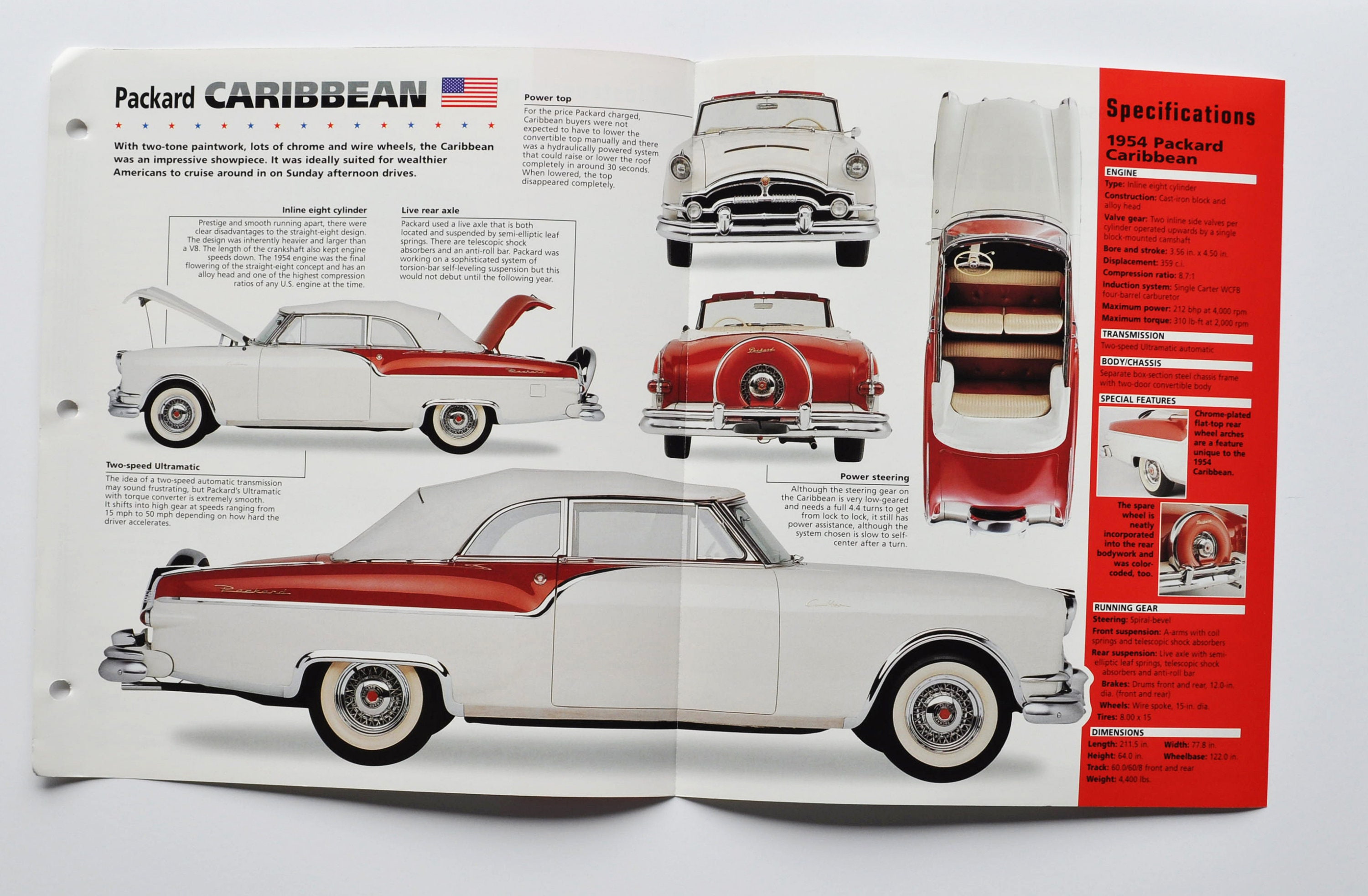 Spec Sheet Packard Caribbean 1953-1954 car Photo Stat Info Specs ...
