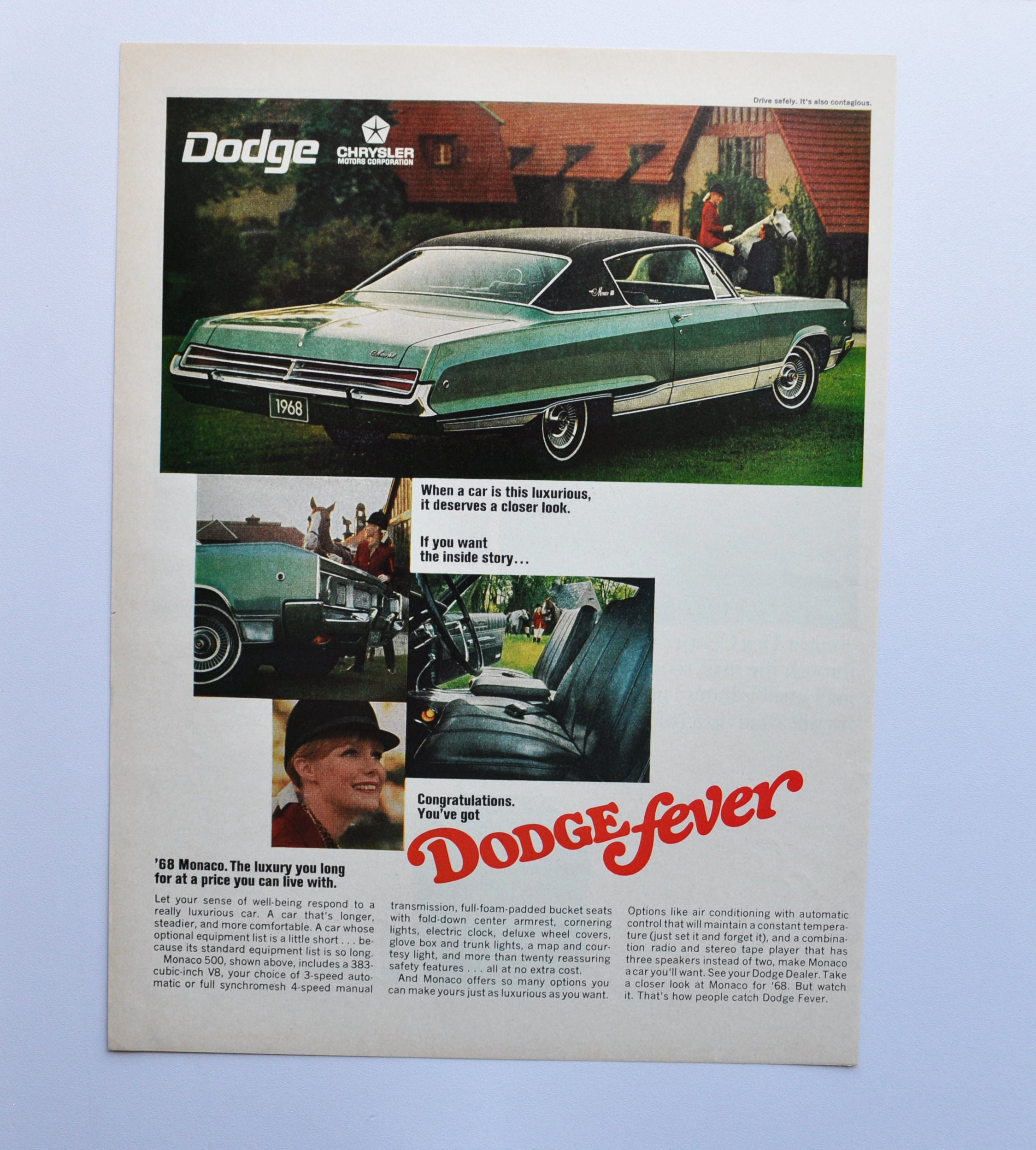 Large Car Ad 1968 Dodge Monaco (chrysler Luxury Motorcar Classic Old ...