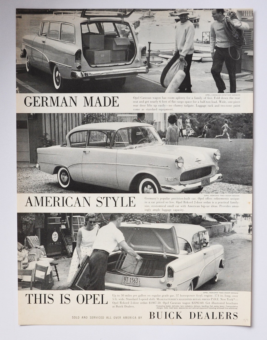 Large Car Ad 1959 Opel / Buick Dealers (motor Company Classic Old Photo ...