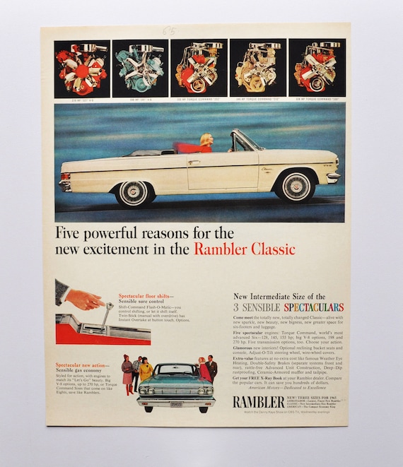 Large Car Ad 1965 Rambler Classic american Motors Classic Old - Etsy