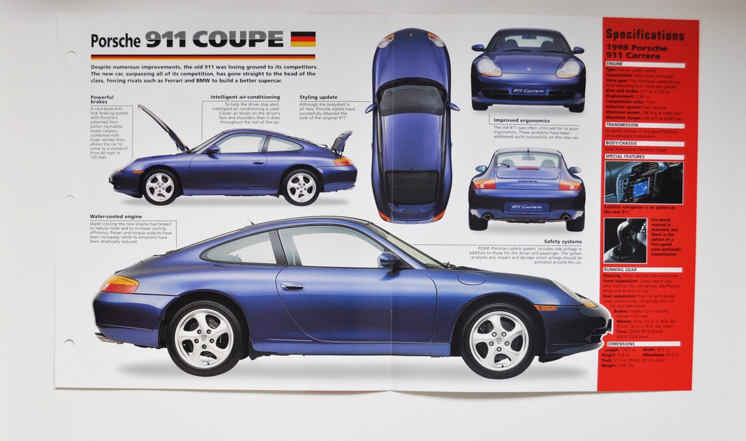 Spec Sheet Porsche 911 Coupe (1997-PRESENT) (car Photo Stat Info Specs ...
