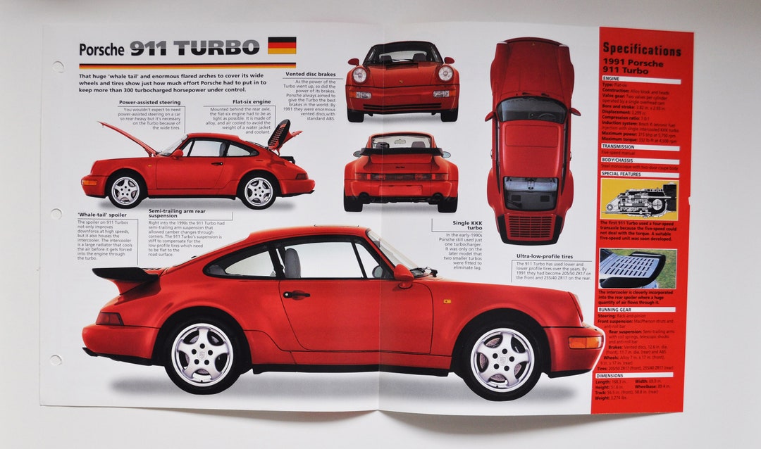 Spec Sheet Porsche 911 Turbo 1990-1995 car Photo Stat Info Specs ...
