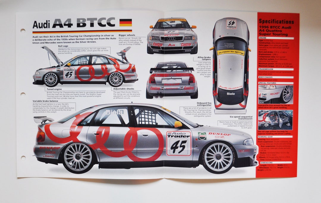 Spec Sheet Audi A4 BTCC (1996) (car Photo Stats Info Specs Brochure ...