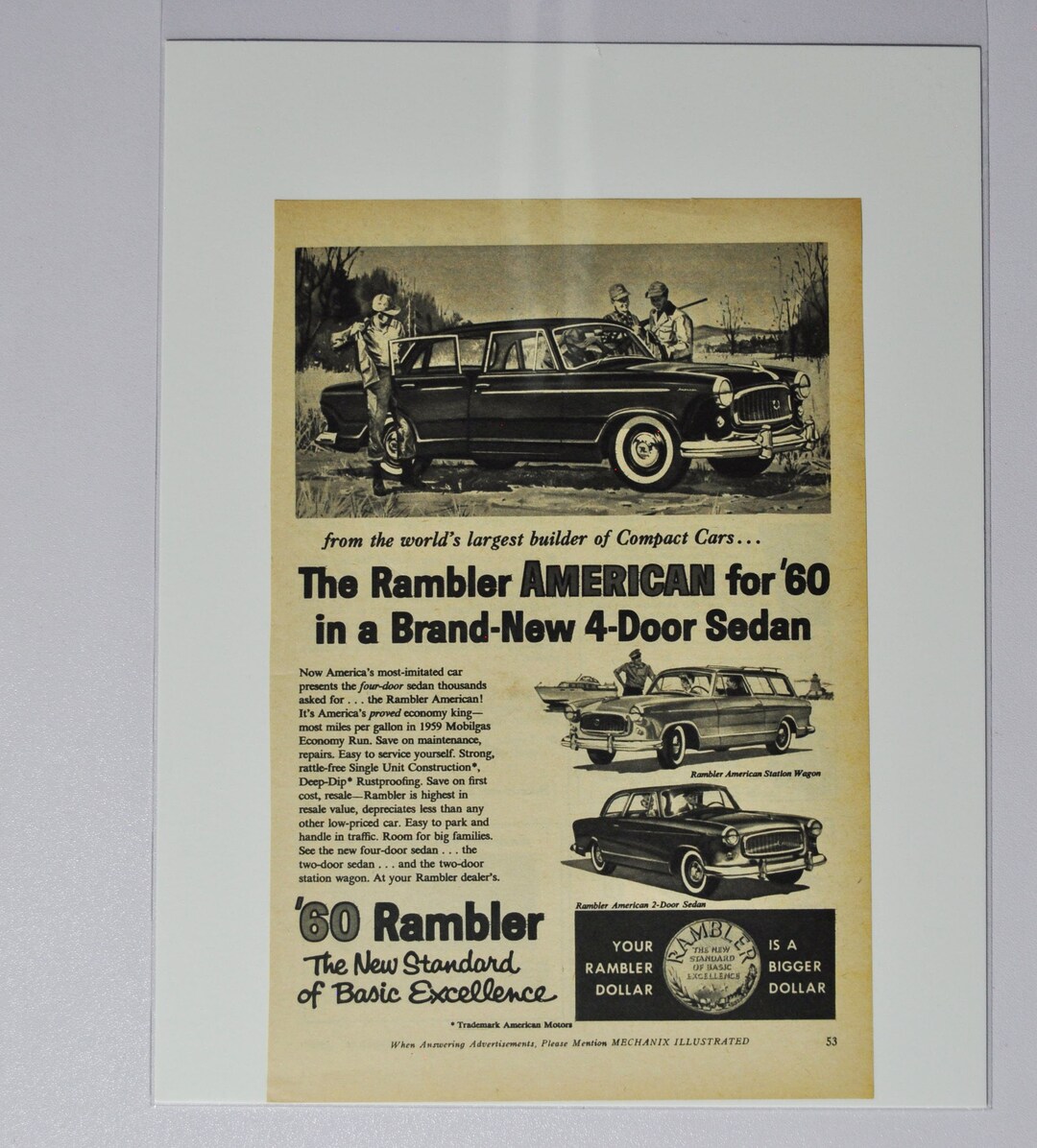 Car Ad 1960 AMC Rambler 4-door Sedan (american Motors Company Classic ...