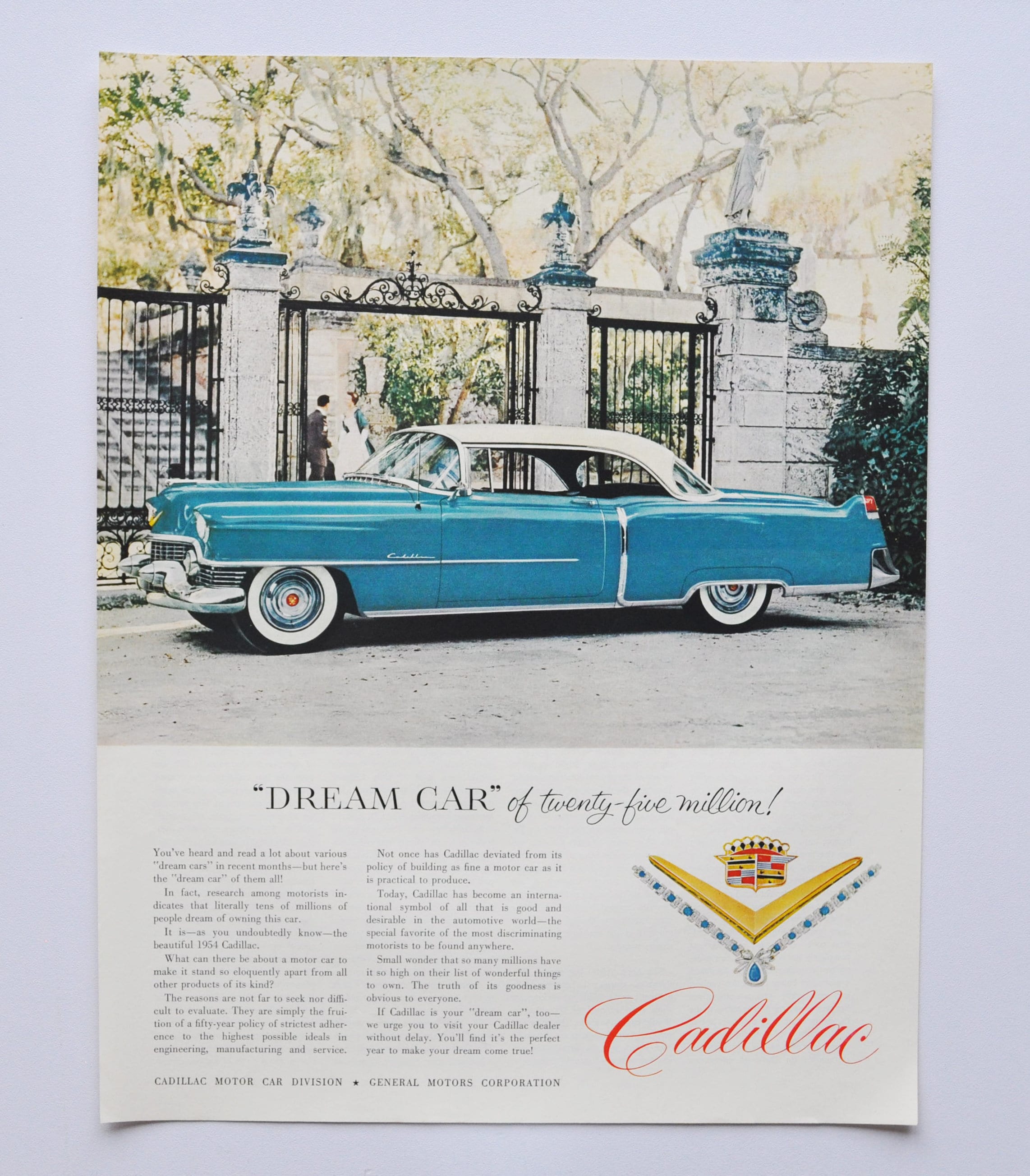 Large Car Ad 1954 Cadillac motor company classic old photo | Etsy
