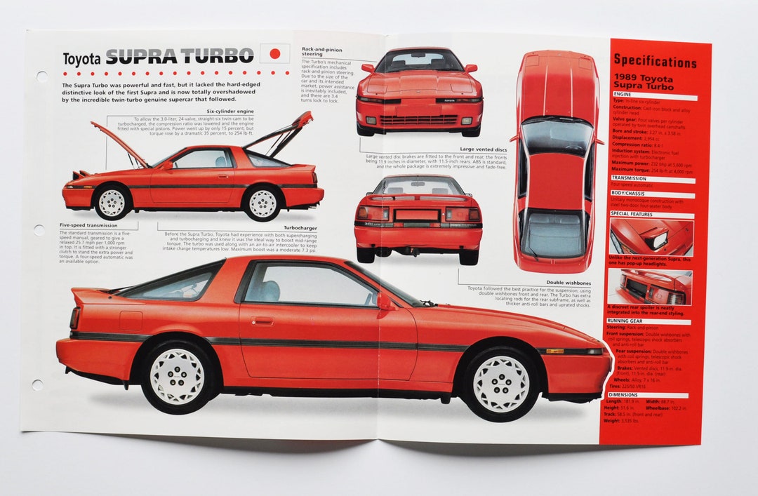 Spec Sheet Toyota Supra Turbo (1989-1993) (motor Car Photo Stat Info ...