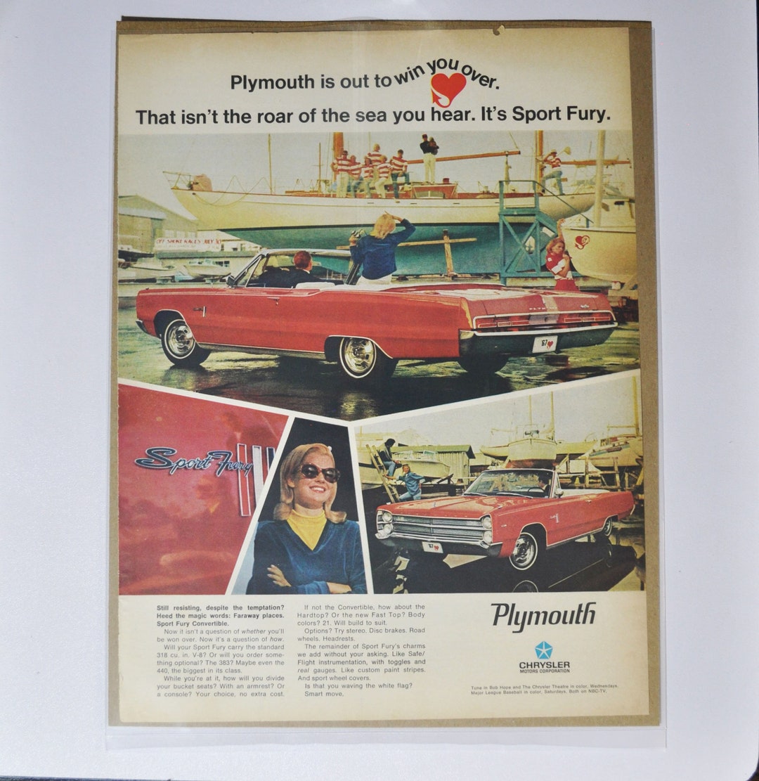 Large Car Ad 1967 Plymouth Sport Fury (motor Company Chrysler Old ...