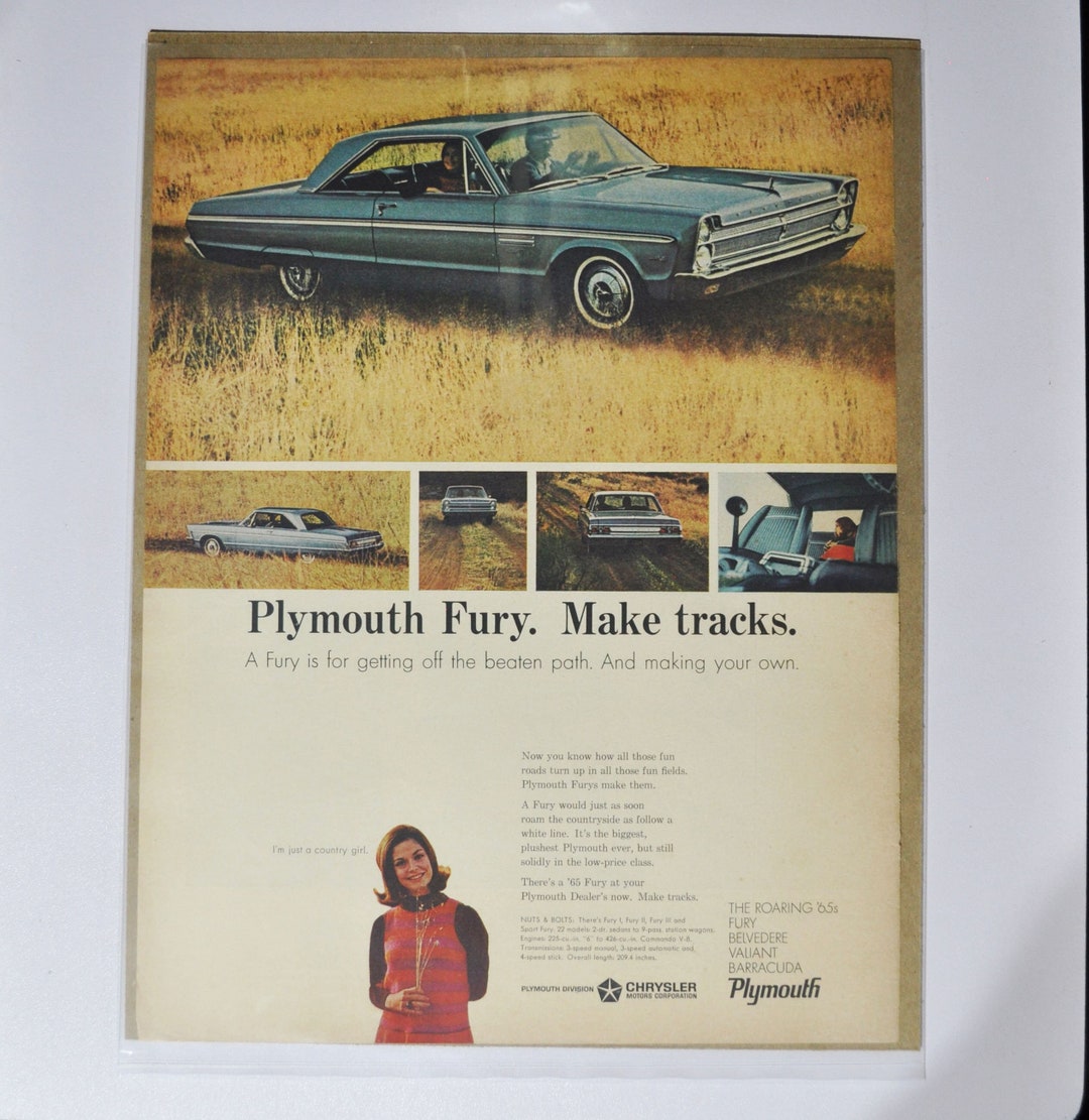 Large Car Ad 1965 Plymouth Fury (motor Company Chrysler Old Classic ...