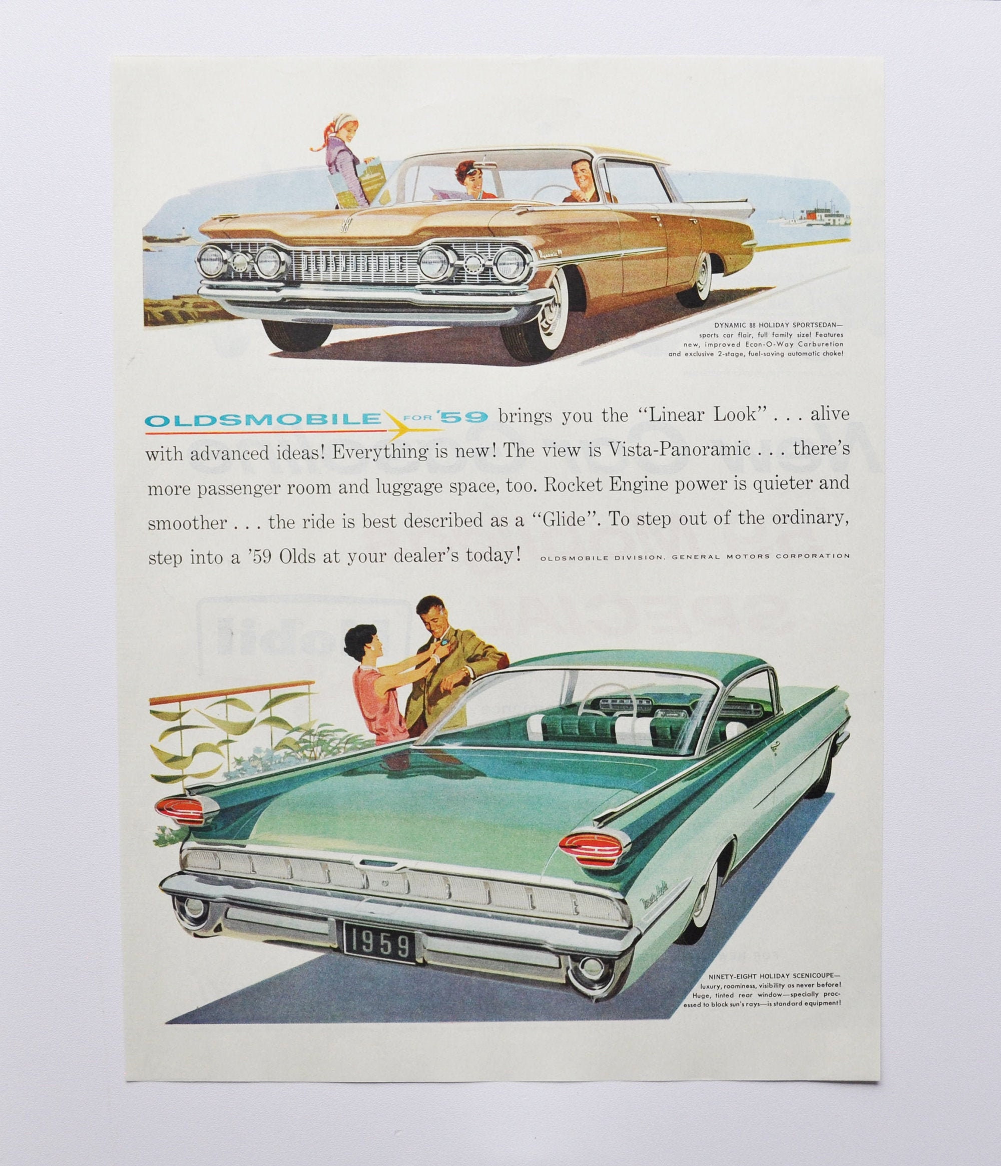 Large Car Ad 1959 Oldsmobile 88 / 98 Holiday (GM General Motors Company ...