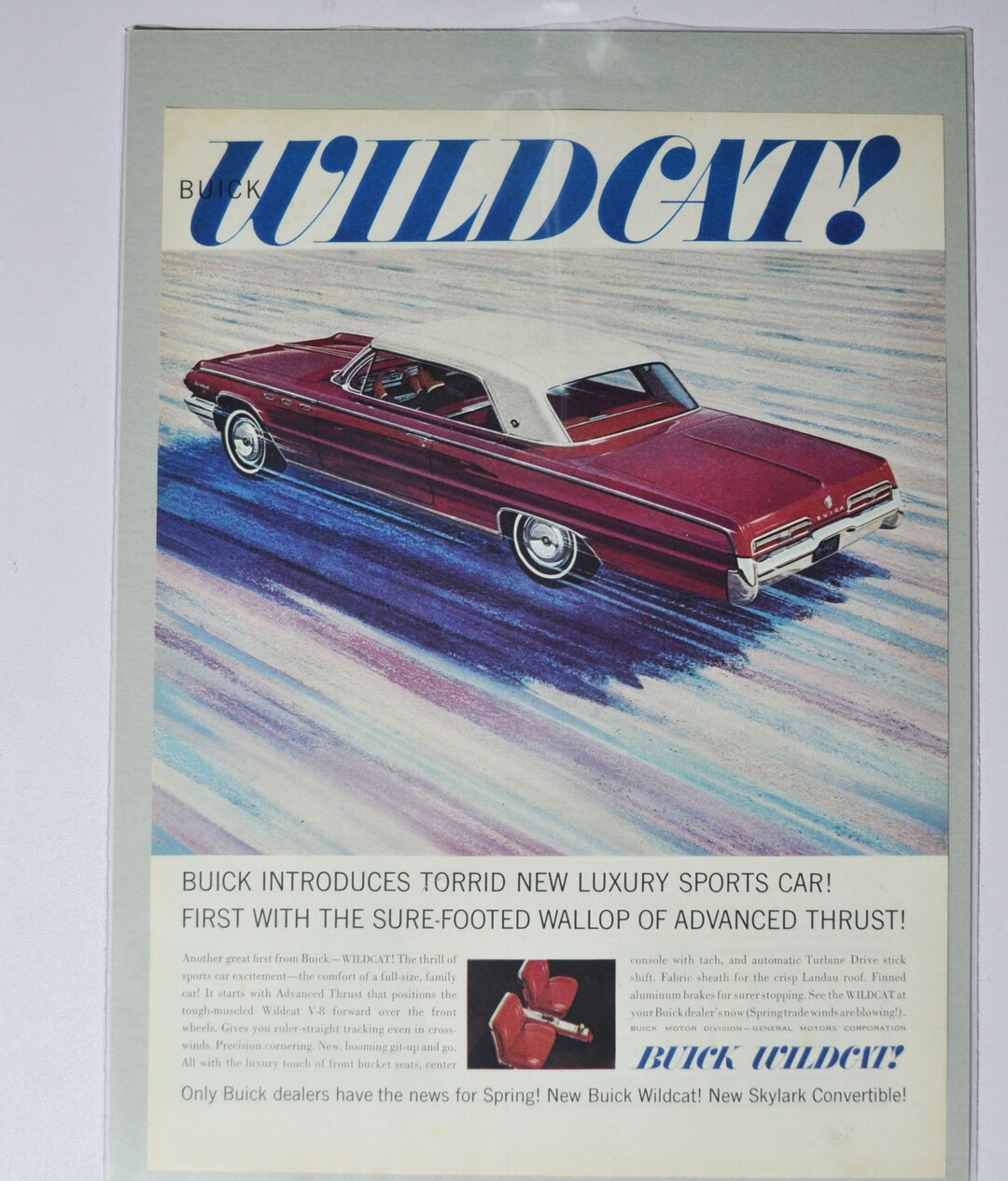 Large Car Ad Buick Wildcat (general Motors Company GM Old Vintage ...