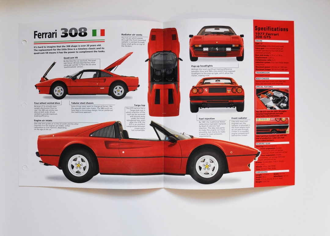 Spec Sheet Ferrari 308 (1974-1985) (car, Photo, Stat Info Specs ...