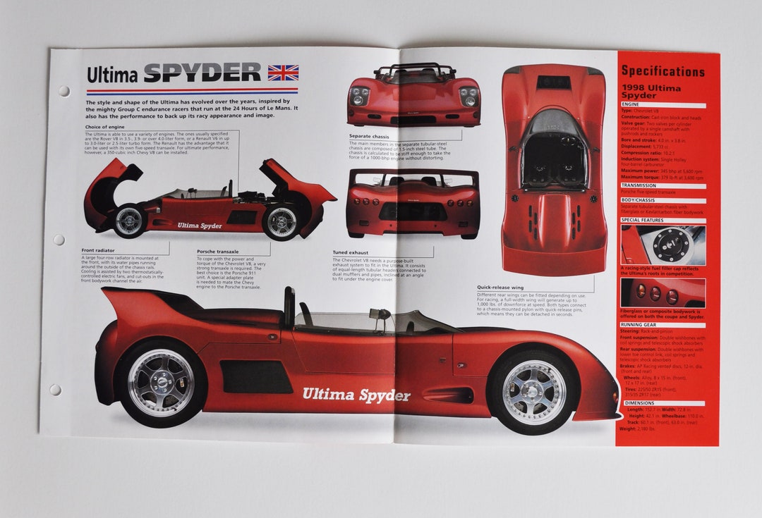 Spec Sheet Ultima Spyder (1992-PRESENT) (car Photo Stat Info Specs ...