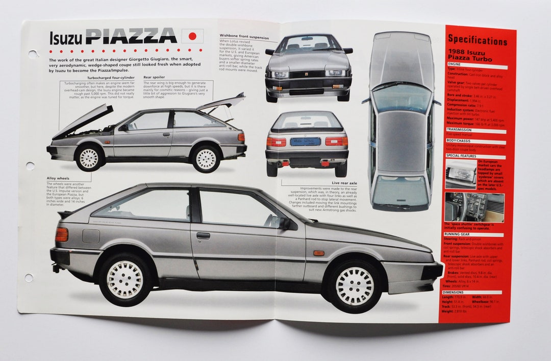 Spec Sheet Isuzu Piazza (1986-1990) (motor Car Photo Stat Info Specs ...