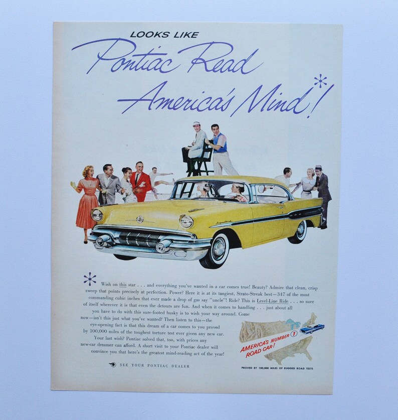 Large Car Ad 1957 Pontiac (GM General Motors Company Classic Old Photo ...