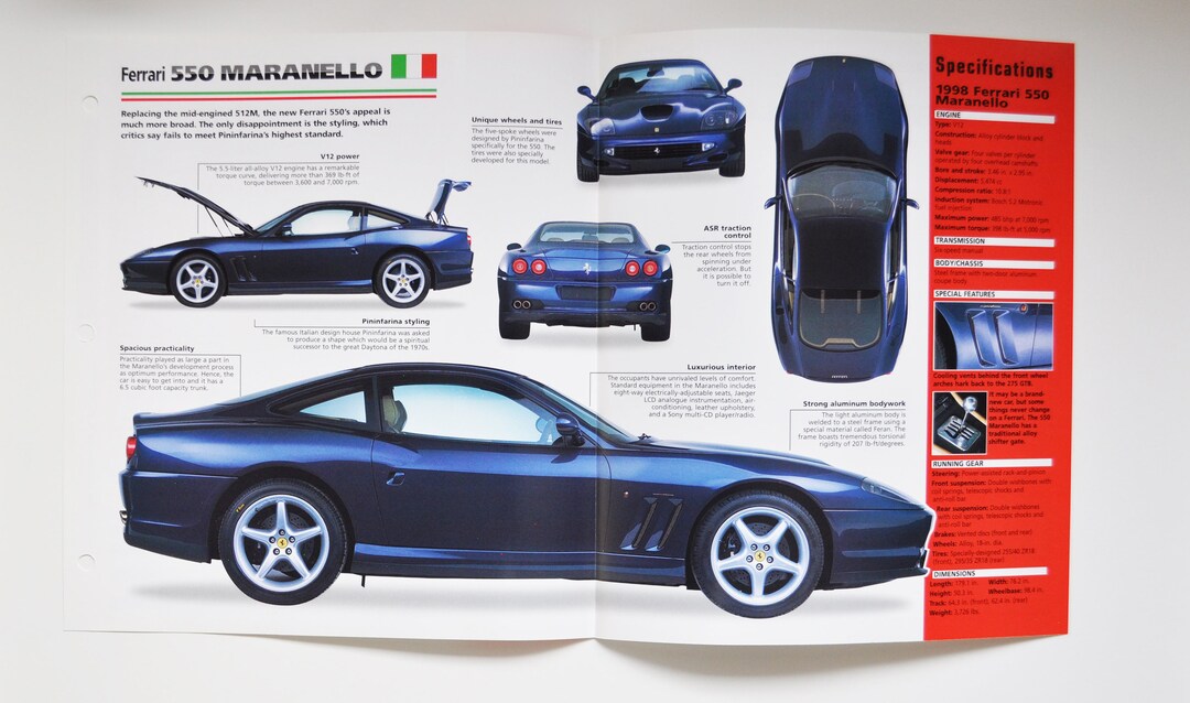 Spec Sheet Ferrari 550 Maranello 1996-PRESENT car Photo Stat Info Specs ...