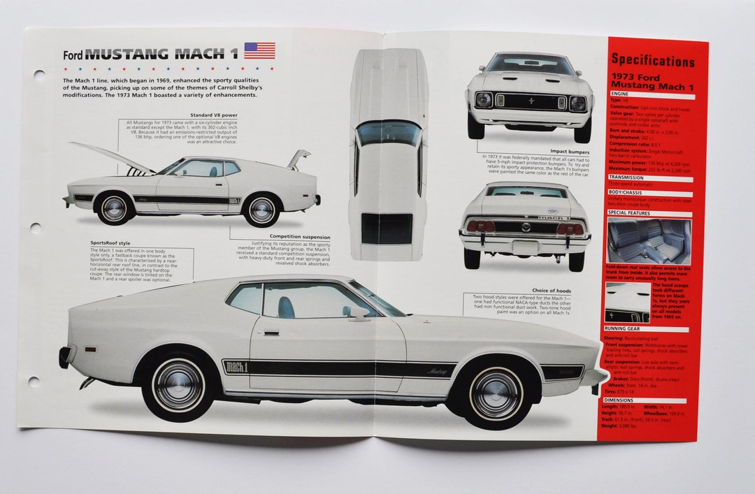 Spec Sheet Ford Mustang Mach 1 (1969-1973) (car Photo Stat Motor Info ...