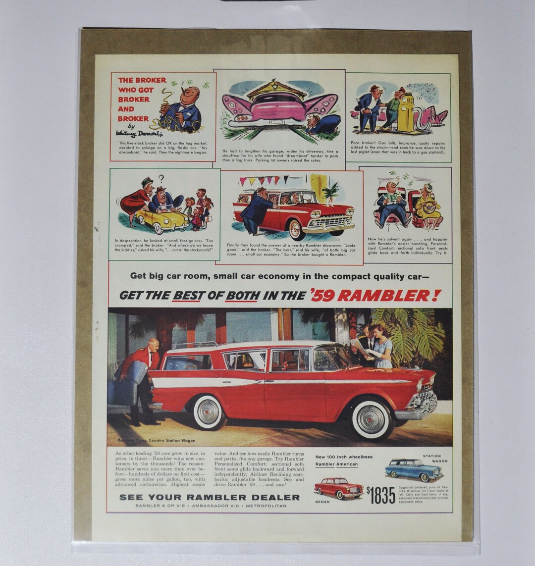Large Car Ad 1959 AMC Rambler Cross Country Station Wagon (american ...