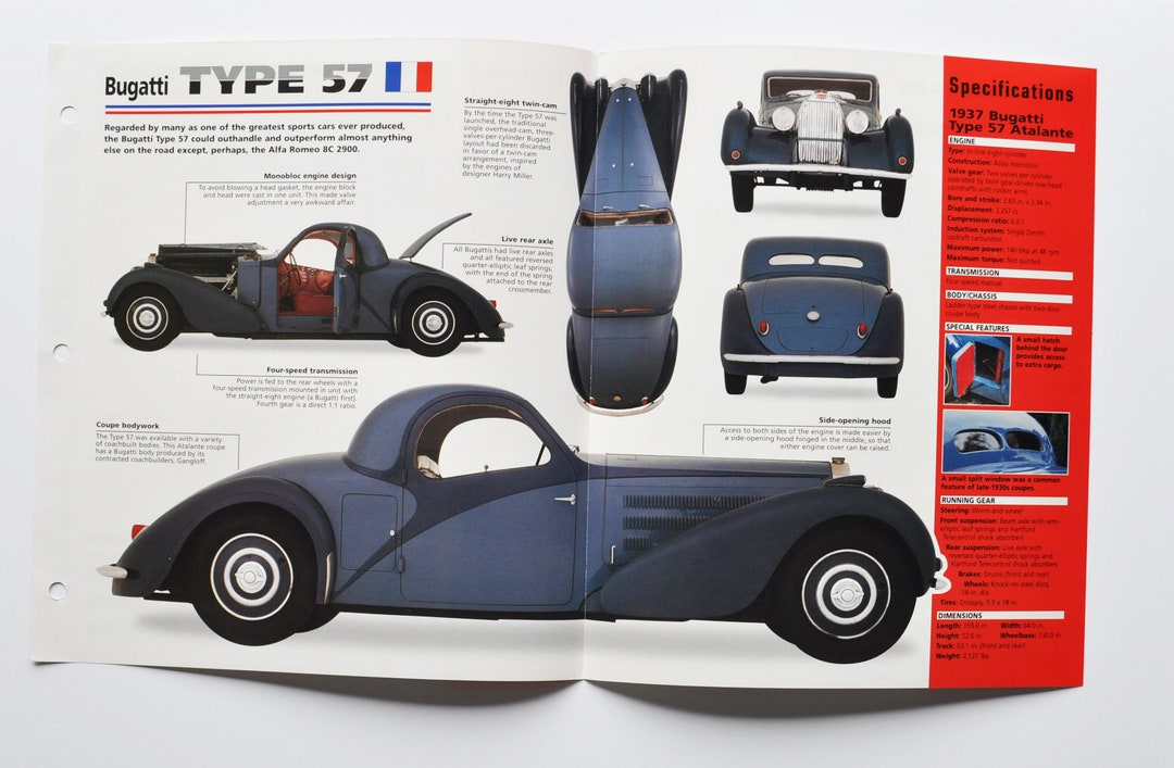 Spec Sheet Bugatti Type 57 (1934-1940) (car Photo Stat Info Specs ...