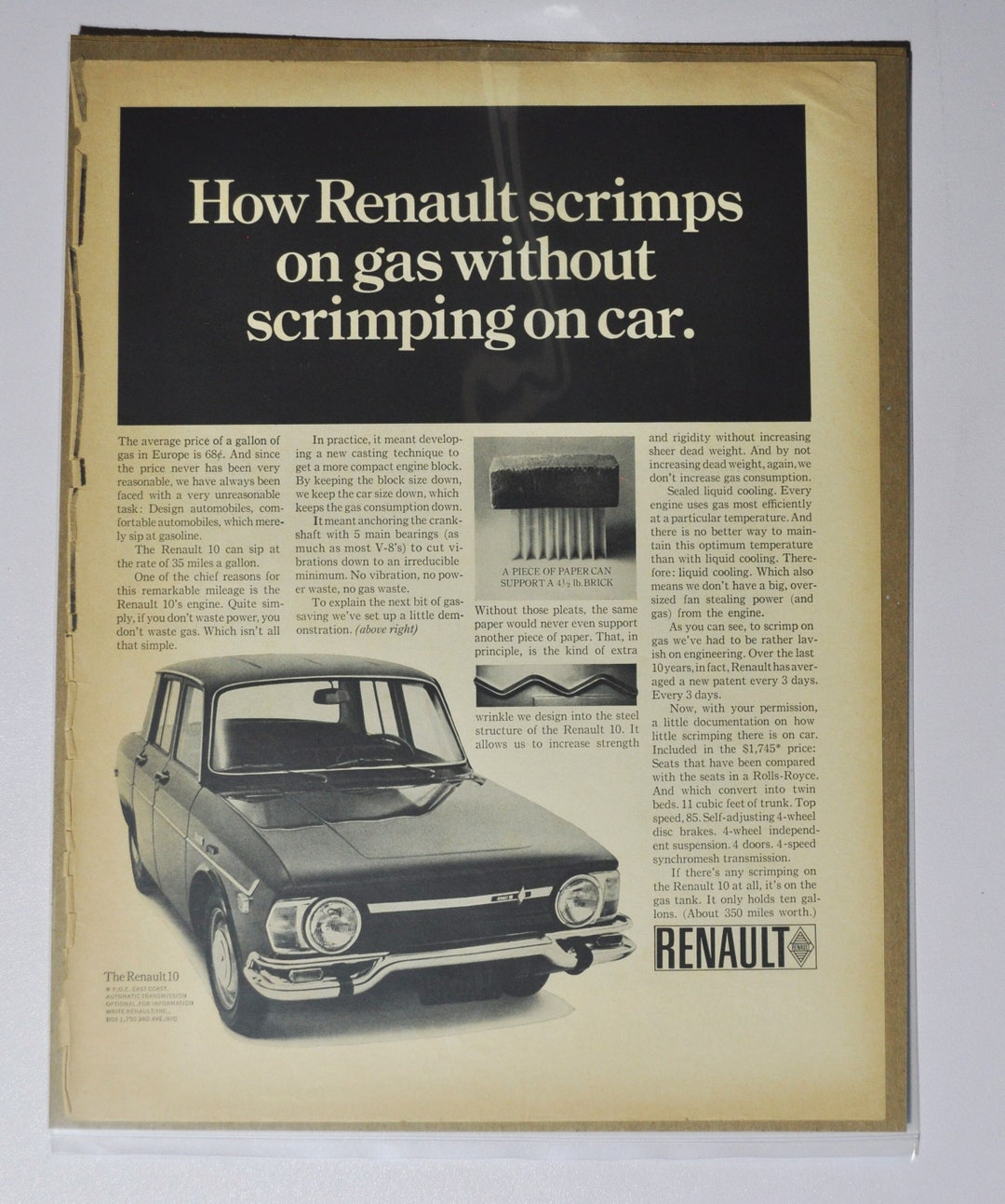 Large Car Ad Renault 10 (motor Company Classic Old Photo Advertisement ...