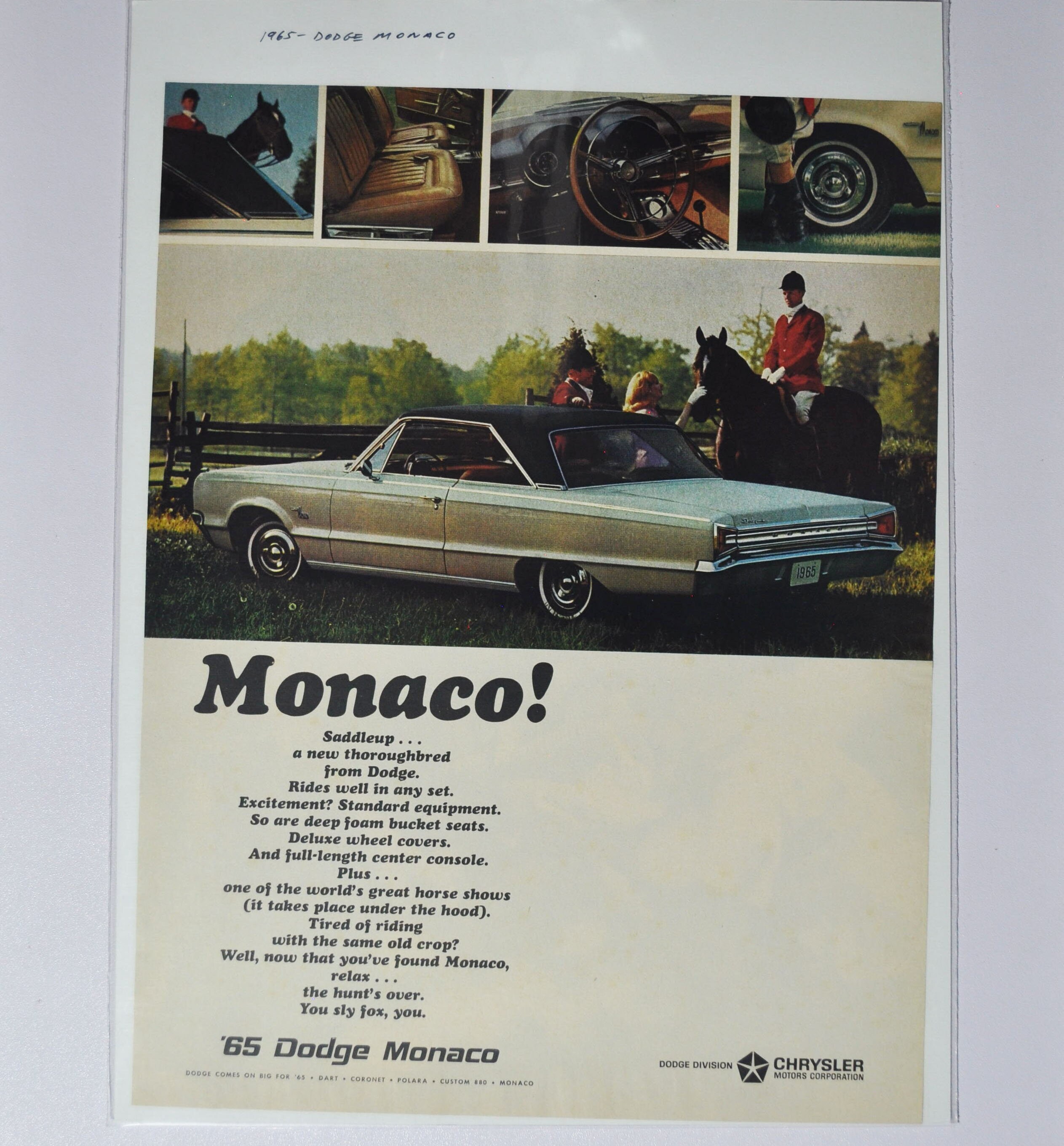 Large Car Ad 1965 Dodge Monaco (motor Company Classic Old Photo ...