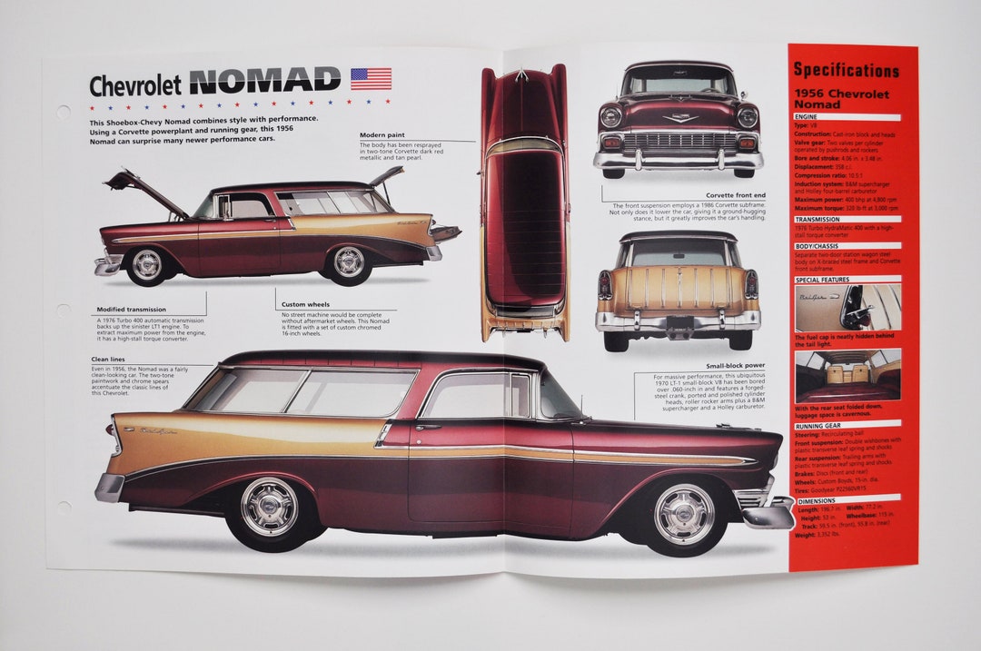 Spec Sheet Chevrolet Nomad (1956) (car Photo Stat Info Specs Brochure ...