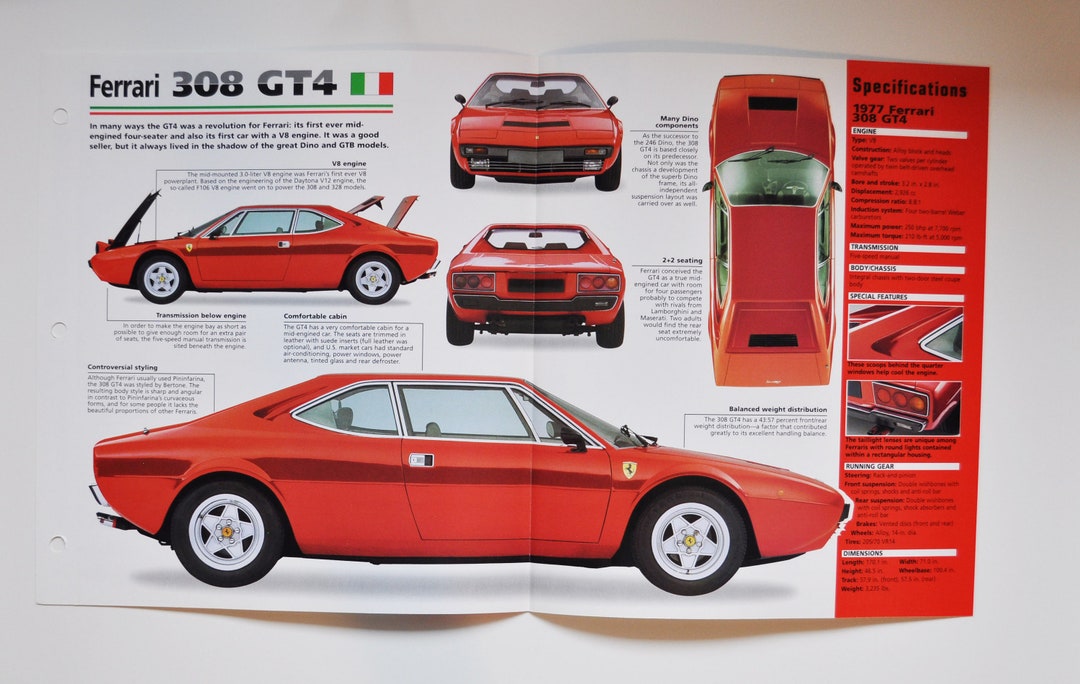Spec Sheet Ferrari 308 GT4 (1973-1980) (car Photo Stat Info Specs ...