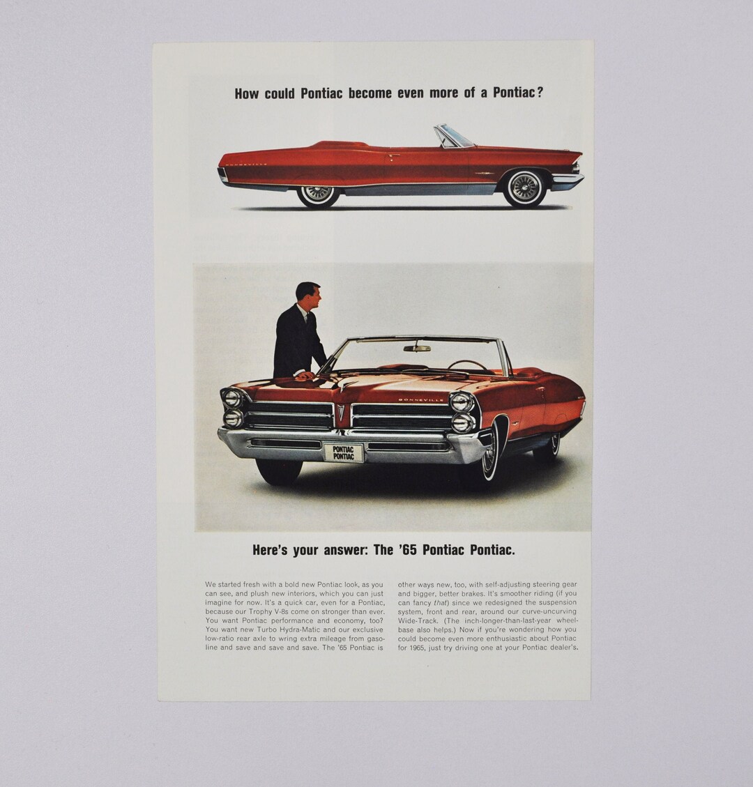 Car Ad 1965 Pontiac Bonneville (general Motors Company Classic Old ...