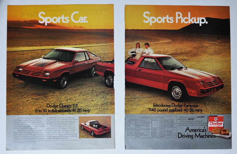 2-page Car Ad 1982 Dodge Charger 2.2 & Rampage (chrysler Motor Company ...