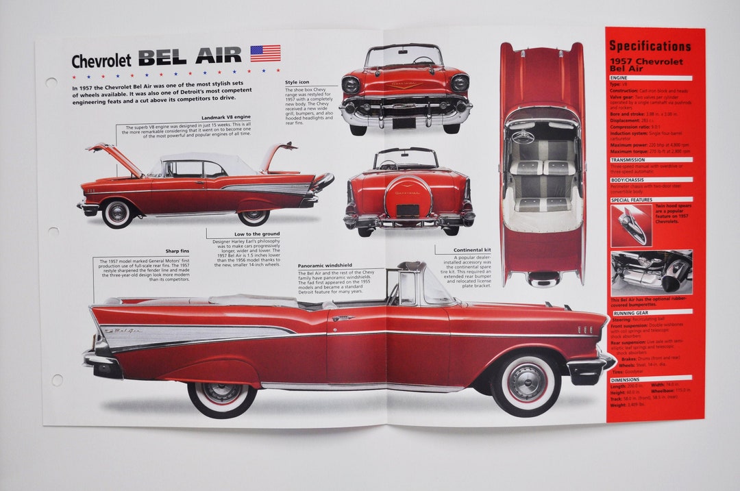 Spec Sheet Chevrolet Bel Air (1955-1957) (car Photo Stat Info Specs ...